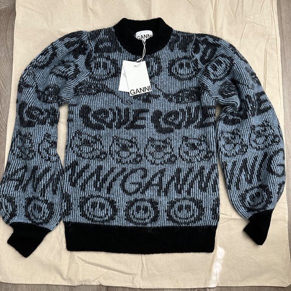 Ganni | Sweaters | Nwt Ganni Smileylogo Intarsiaknit Alpaca Wool ...